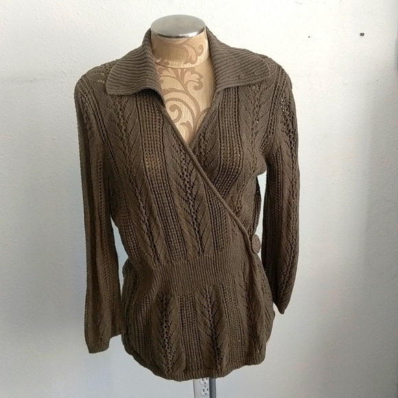 Willi Smith | Sweaters | Olive Green Wrap Around Sweater With Crochet ...